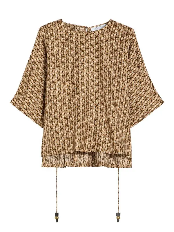 Max Mara Printed Silk Twill Blouse With Drawstring Detail - Hazelnut Brown