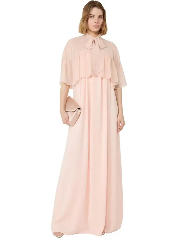 Max Mara Silk Georgette Cape With Tie Neck - Beige Pink