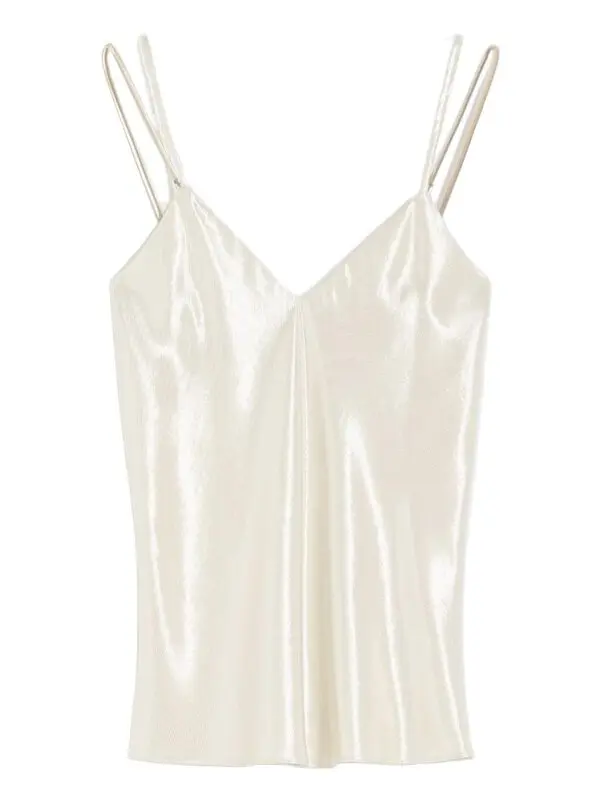 Max Mara Viscose Lamé Sleeveless V-neck Top - Light Gold