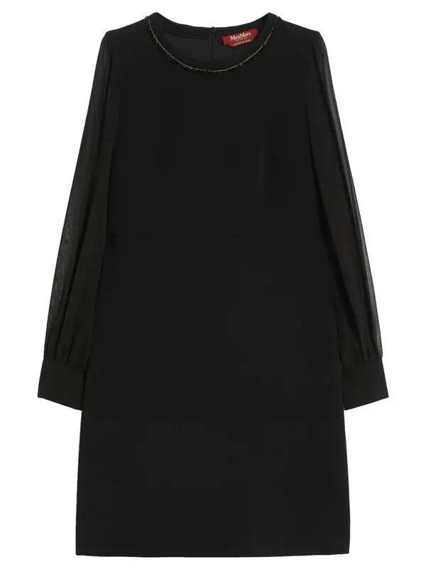Max Mara Embellished Cady Cocktail Dress With Silk Georgette Sleeves - Black
