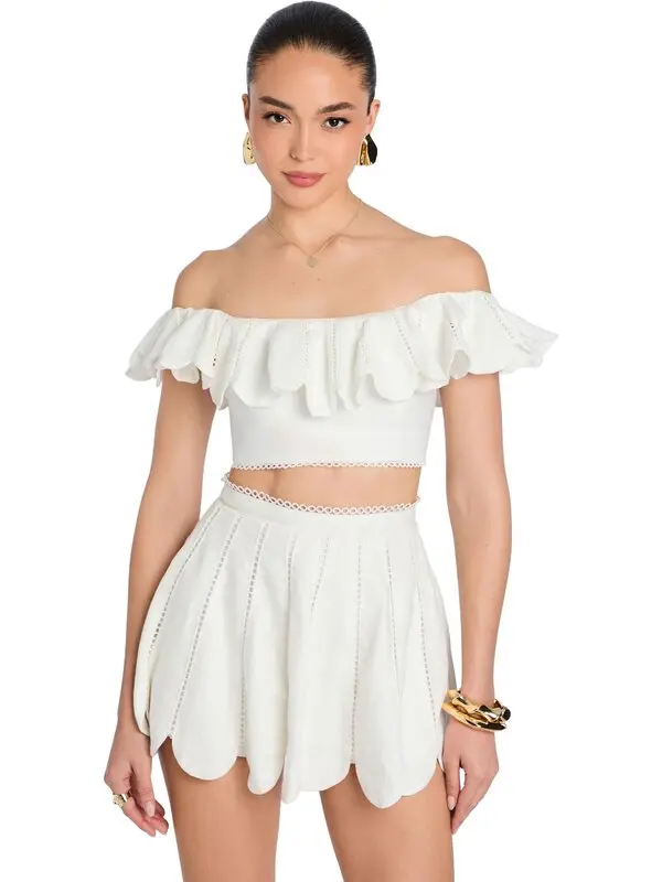 Azulu Nela Off-the-shoulder Linen Top - Ivory