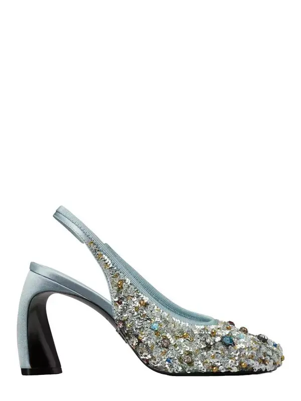 Tory Burch Embellished Peep-toe Slingback Pumps - Silver