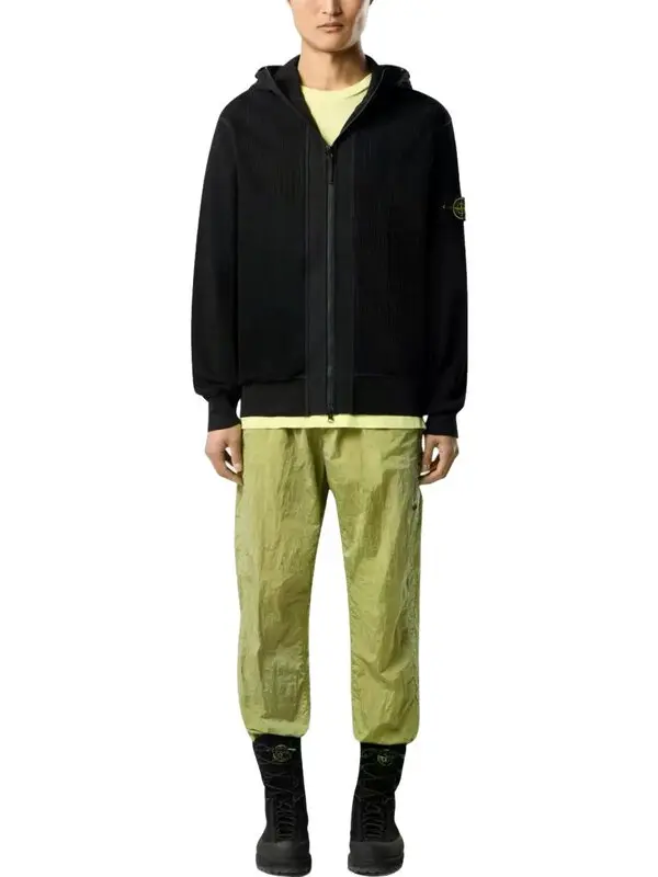 Stone Island Logo Patch Zip-up Hoodie - Black