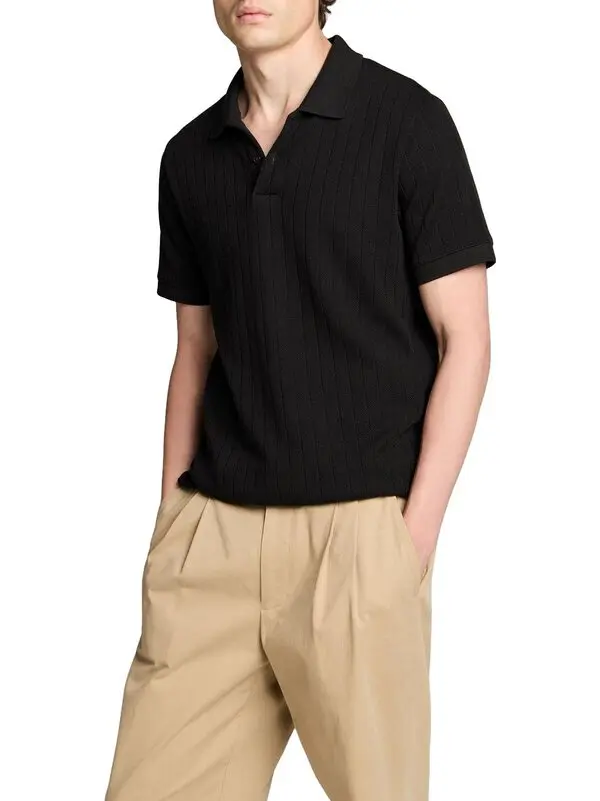 Vince Drop-needle Stripe Pima Cotton Polo Shirt - Black