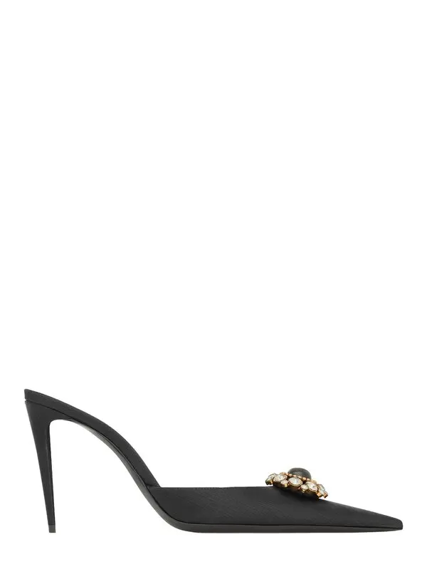 Saint Laurent Cosmo Mules In Satin And Crystals - Black