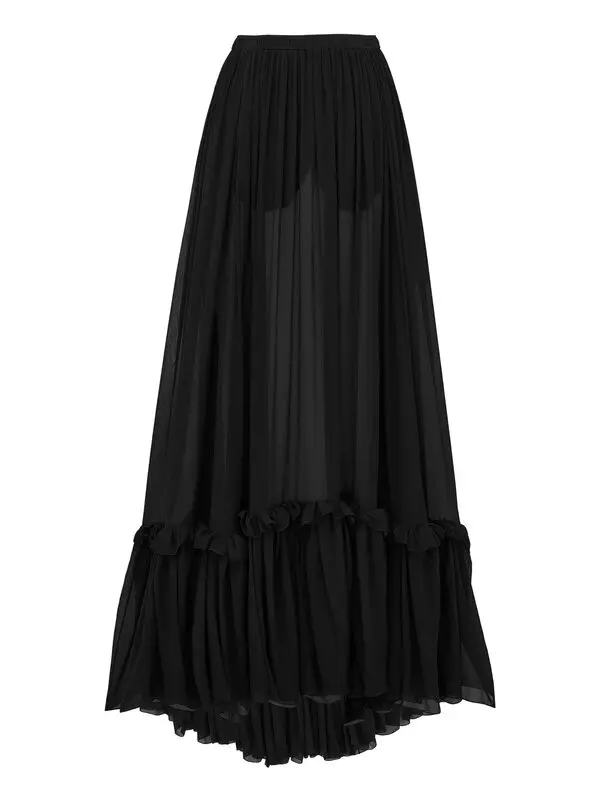 Saint Laurent Silk Crepon Muslin Maxi Skirt - Noir