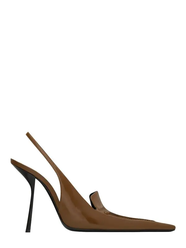 Saint Laurent Voltaire Slingback Pumps In Glazed Leather - Soil Brown