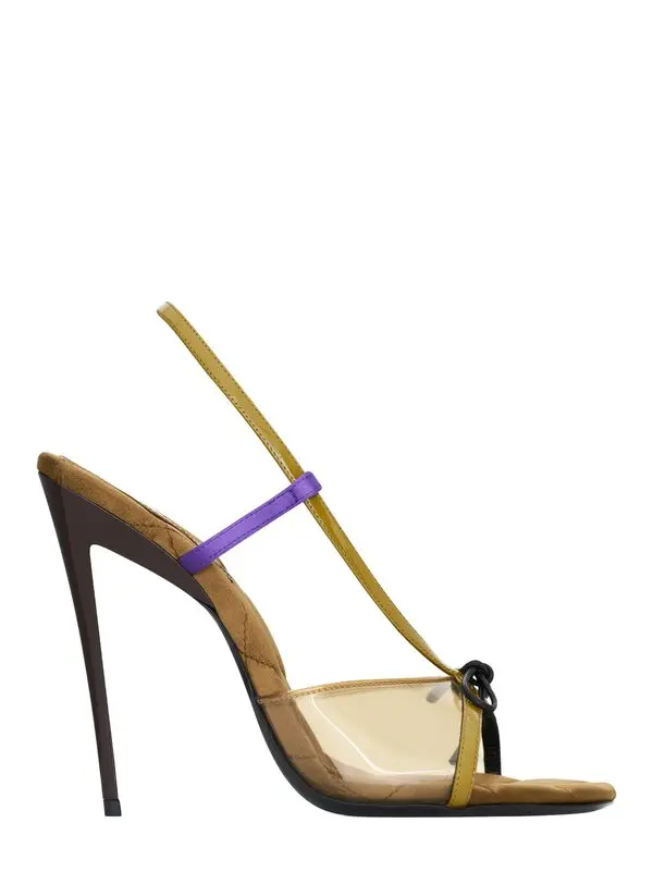 Saint Laurent Jean Sandals In Tpu And Satin - Oil Green & Cognac