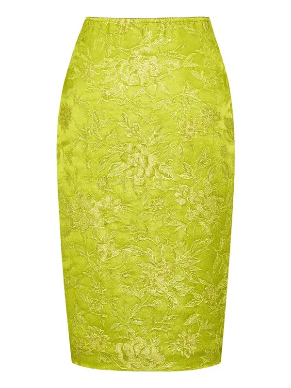 Saint Laurent Brocade Midi Skirt - Vert Acide/ Or
