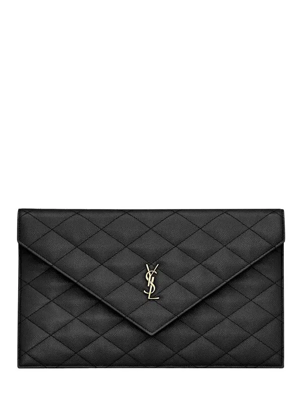 Saint Laurent Pouch In Grain De Poudre Leather - Black