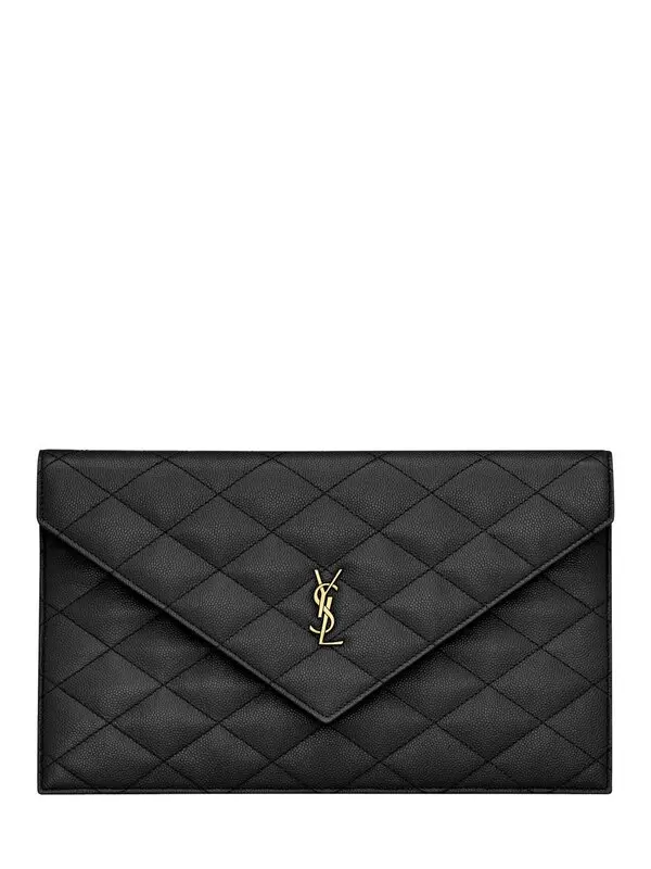 Saint Laurent Pouch In Grain De Poudre Leather - Black
