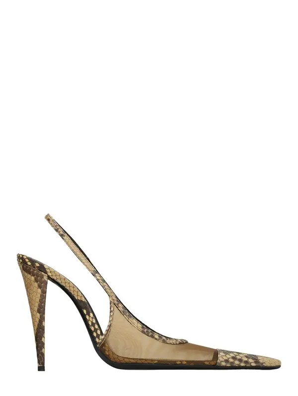 Saint Laurent Jema Slingback Pumps In Mesh And Python - Sand