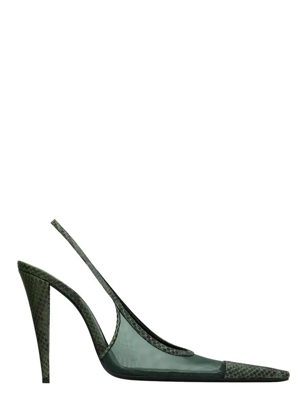 Saint Laurent Jema Slingback Pumps In Mesh And Python - Musk