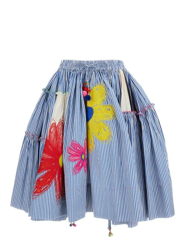 Pero Tiered Embroidered Striped Skirt - Multicolore