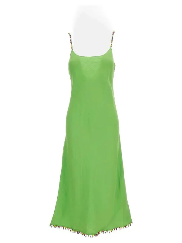 Polo Ralph Lauren Embellished Linen Midi Slip Dress - Green