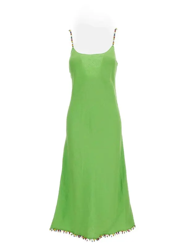 Polo Ralph Lauren Embellished Linen Midi Slip Dress - Green