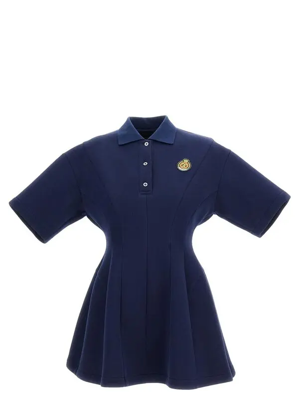 Anrealage Cotton Polo Dress With Flared Skirt And Appliqué Detail - Blue