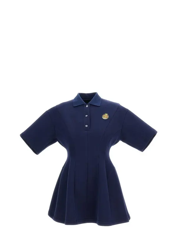Anrealage Cotton Polo Dress With Flared Skirt And Appliqué Detail - Blue