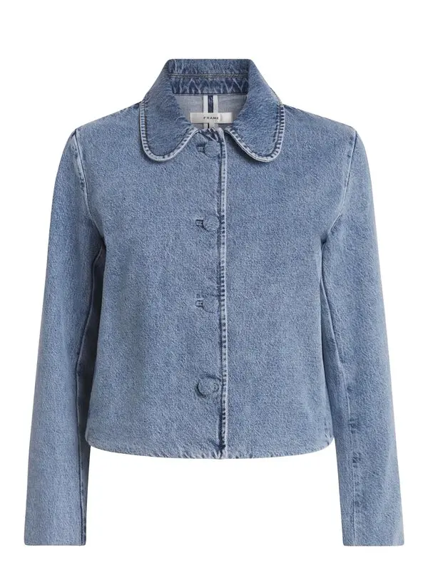 FRAME The Palm Cropped Denim Jacket - Blue