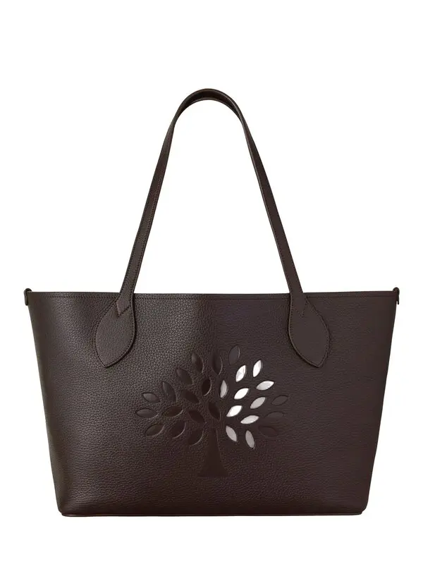 Mulberry Leather Tote Bag With Tree Motif - Black