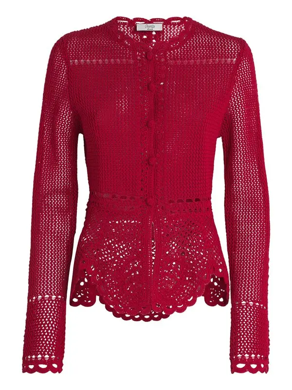 Erdem Cotton Crochet Peplum Cardigan - Red