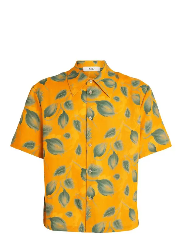 Séfr Linen Leaf Print Dayot Shirt - Orange
