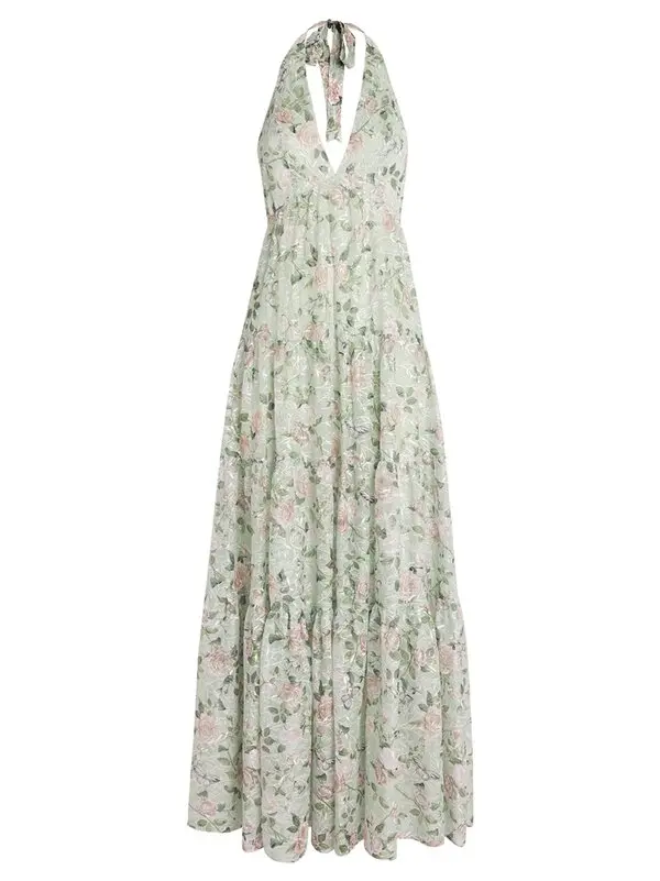 Alice + Olivia Embroidered Floral Maxi Dress - Green