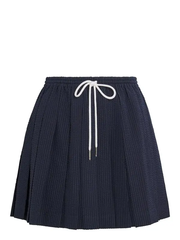 Thom Browne Wool Seersucker Pleated Mini Skirt - Navy