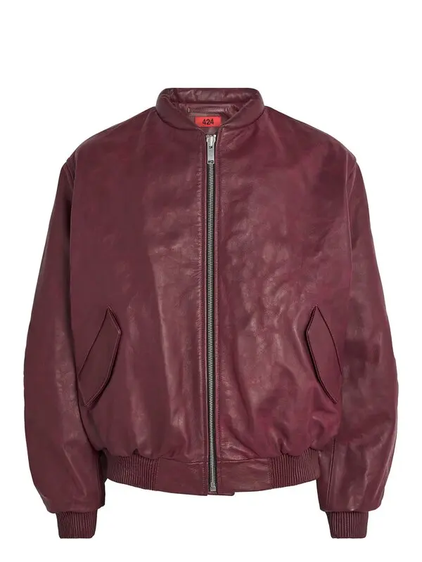 424 Leather Bomber Jacket - Red