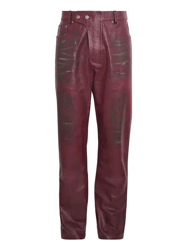 424 Grained Leather Moto Trousers - Red