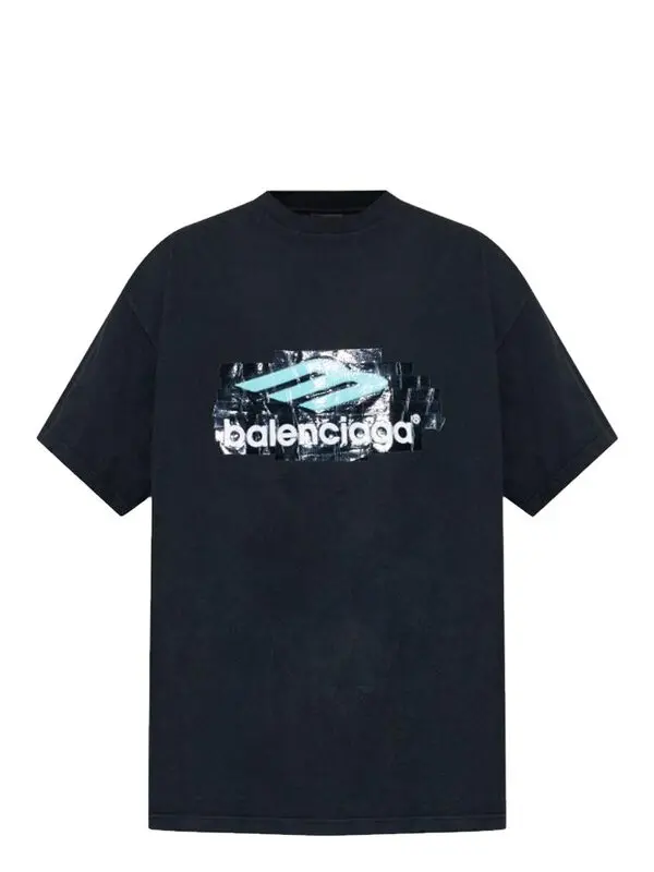 Balenciaga Oversize Tee Fade Black And Light Blue - Multi