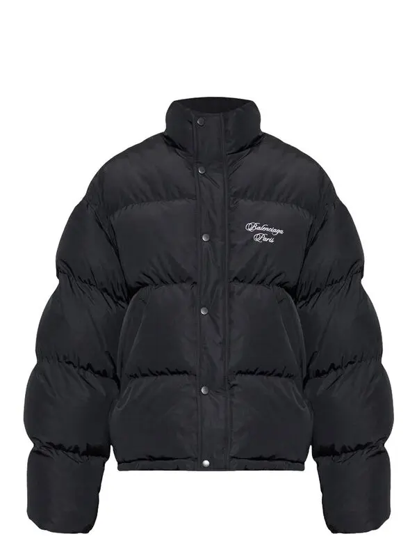 Balenciaga Quilted Puffer Jacket With High Neck And Logo Embroidery - Black