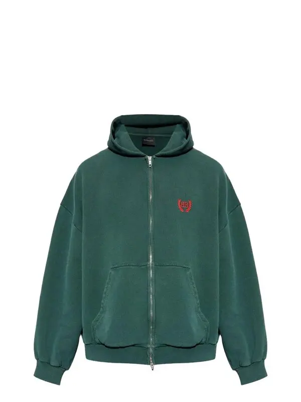 Balenciaga Zip-up Hoodie Dark Green And Red - Gray