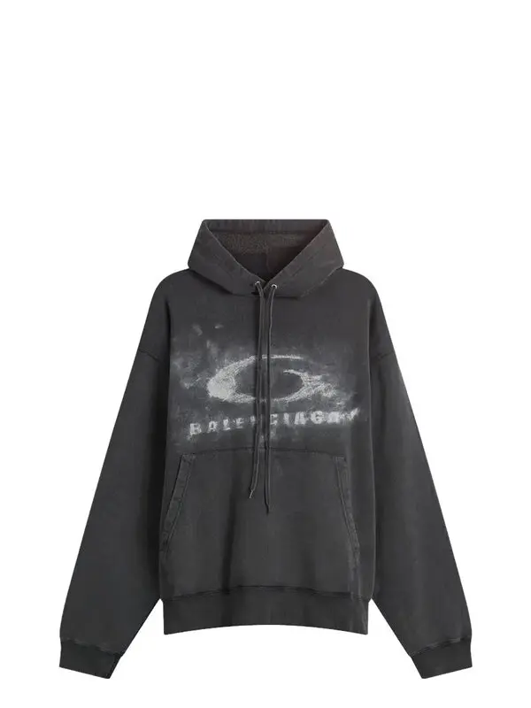 Balenciaga Oversize Hoodie Washed And White - Black