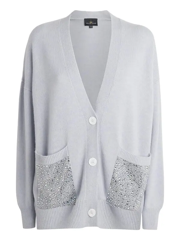 WILLIAM SHARP Cashmere Crystal Embellished Cardigan - Blue