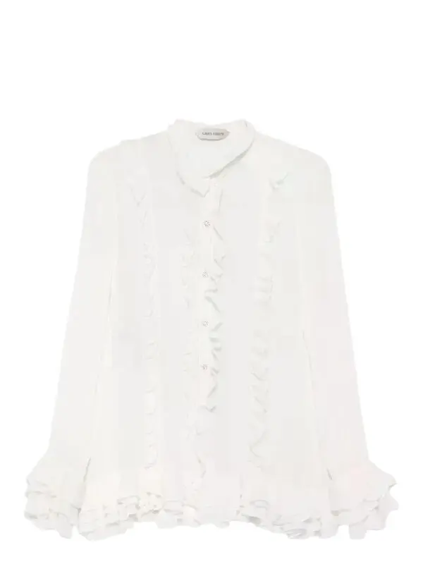 Alberta Ferretti Ruffled Silk-blend Blouse - White
