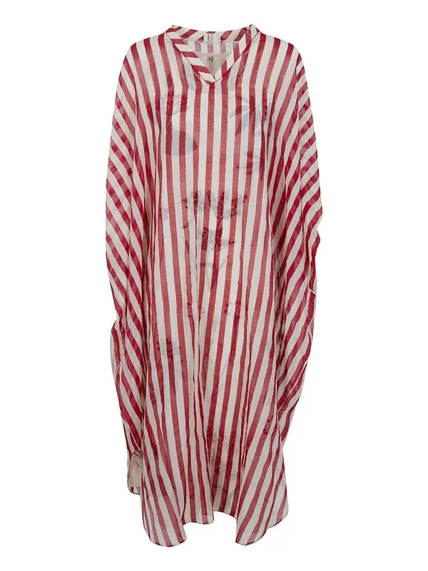 UPAVITA Kaftan Dress In Striped Cotton - Red