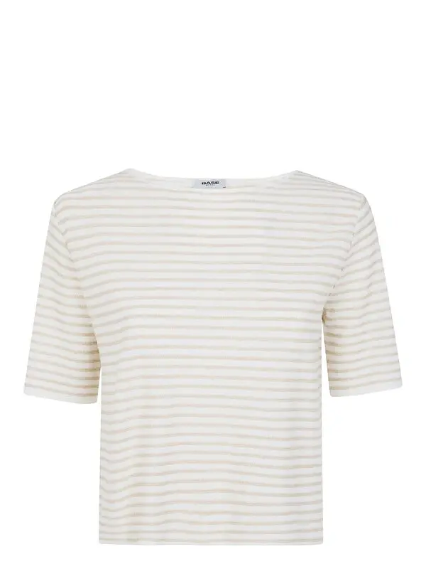 BASE T-shirt Striped Linen & Cotton Blend, Short Sleeve, Round Neck, Made In Italy - Multi