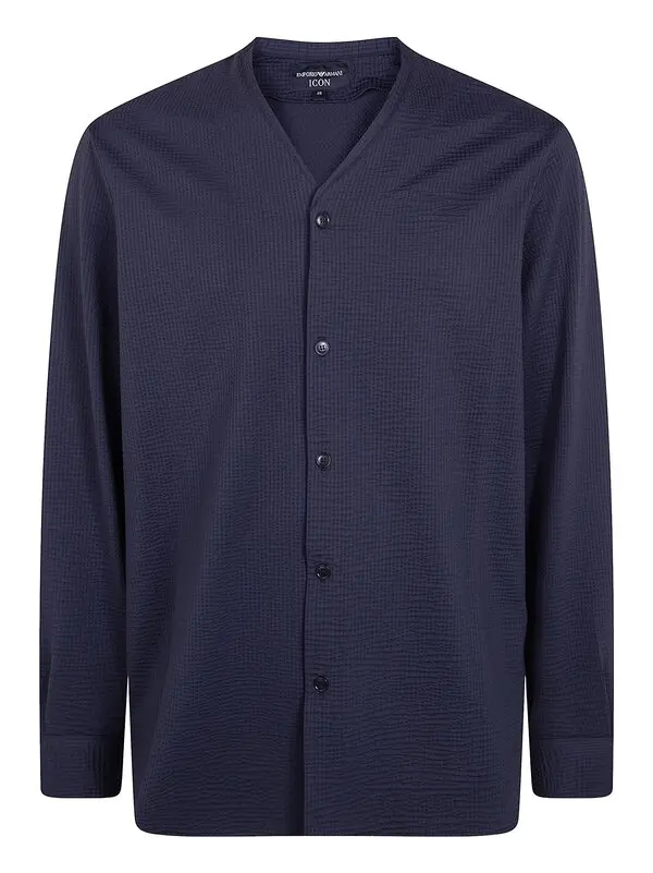EMPORIO ARMANI SUSTAINABLE Emporio Armani Long Sleeve Textured Button-down Shirt - Blue