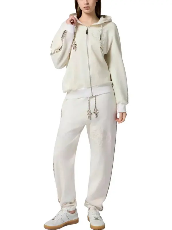 Philipp Plein Zip-up Hoodie With Crystal Embellishments - Neutrals