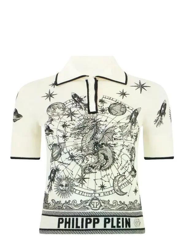 Philipp Plein Zodiac Print Polo Shirt - White