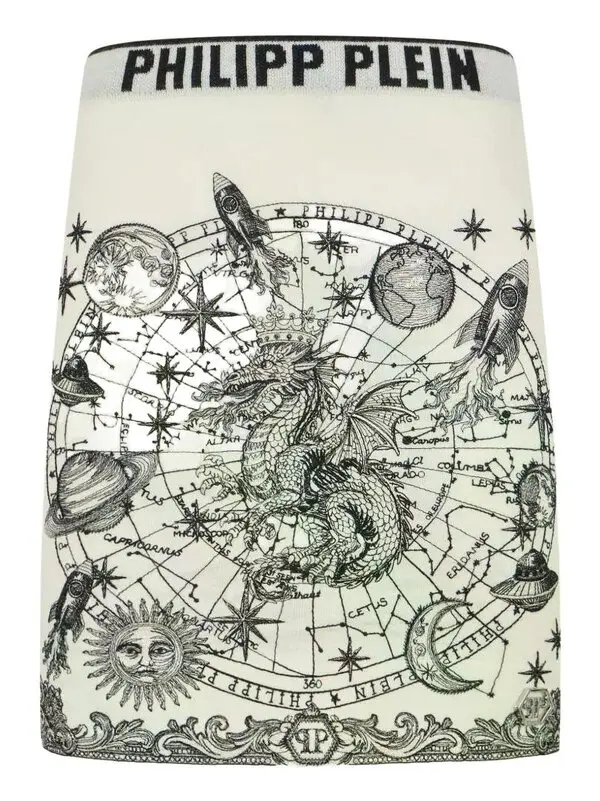 Philipp Plein Zodiac Print Knitted Mini Skirt - Neutrals