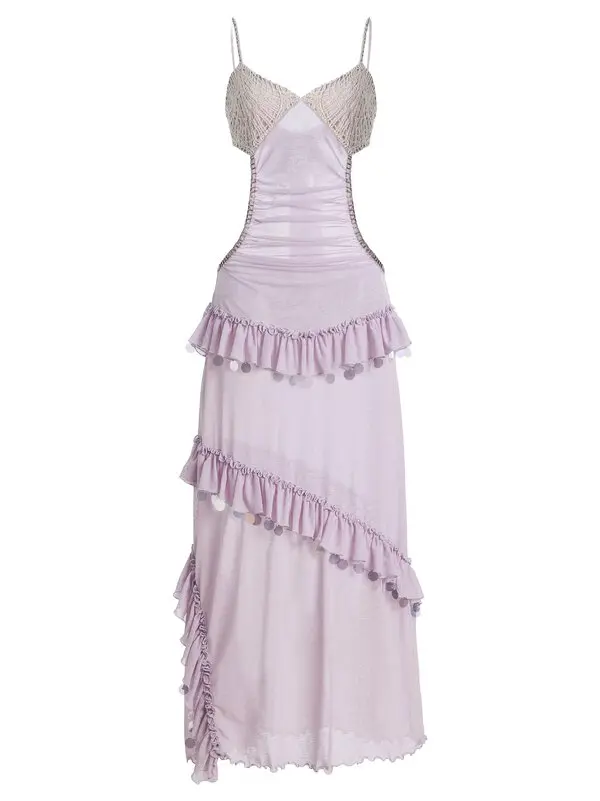 SIEDRES Signe Dress With Crochet Bust And Sequined Ruffles - Purple