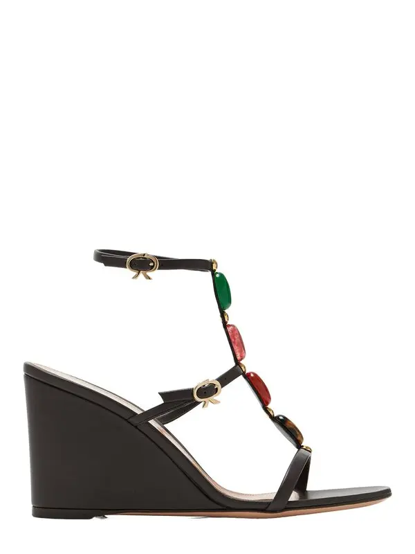 GIANVITO ROSSI Beaded Leather Wedge Sandals - Brown