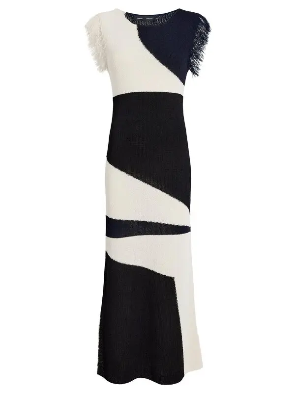 Proenza Schouler Saskia Fringed Intarsia-knit Midi Dress - Black,white