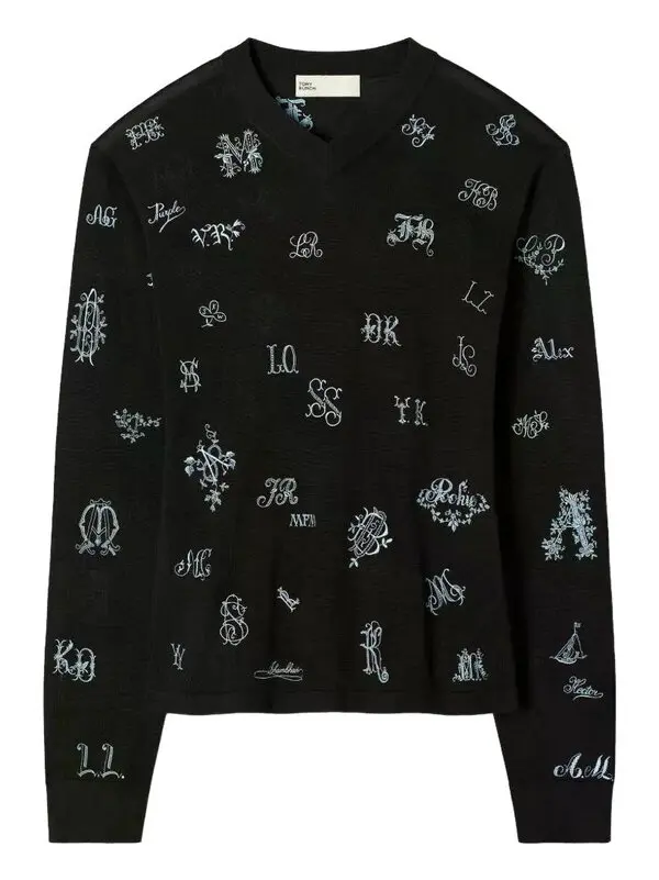 Tory Burch Embroidered Silk Sweater - Black