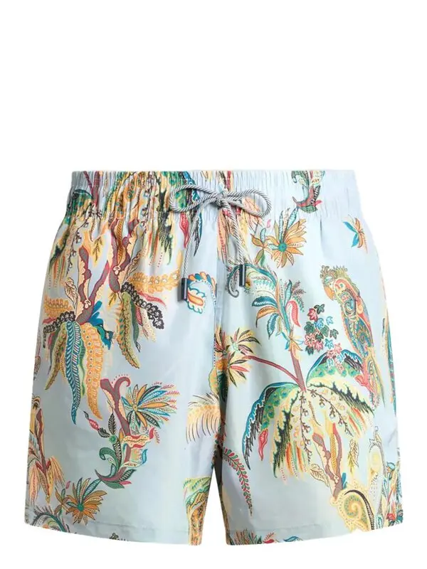 Etro Palm Tree-print Swim Shorts - Blue