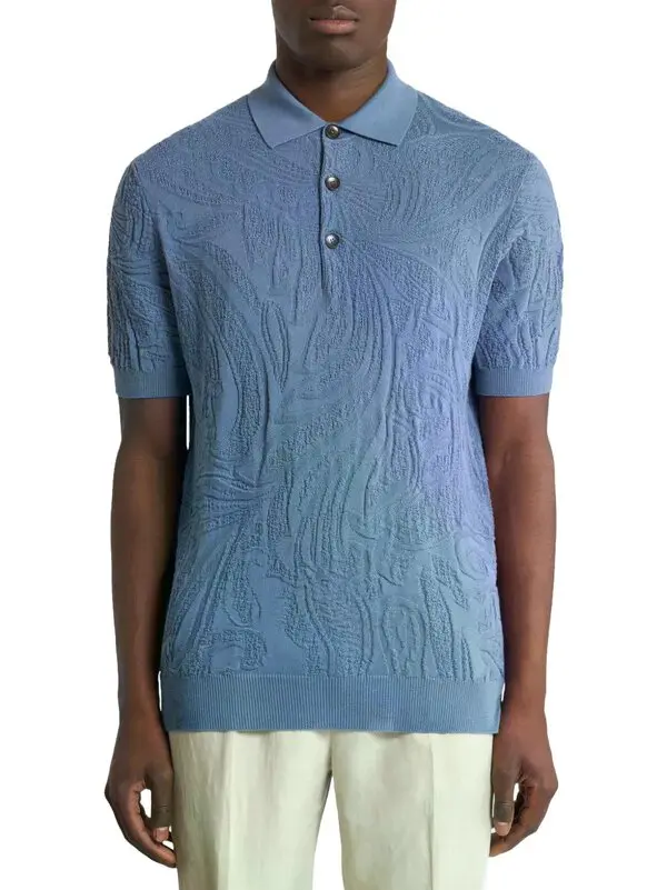 Etro Paisley-motif Knit Cotton Polo Shirt - Blue