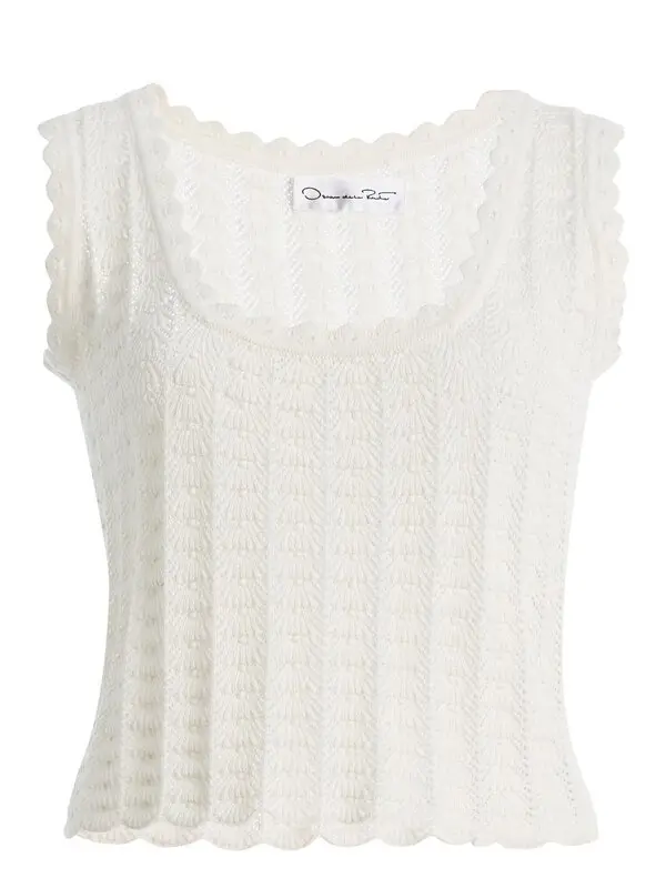 Oscar De La Renta Pointelle-knit Cotton-silk Tank Top - Ivory