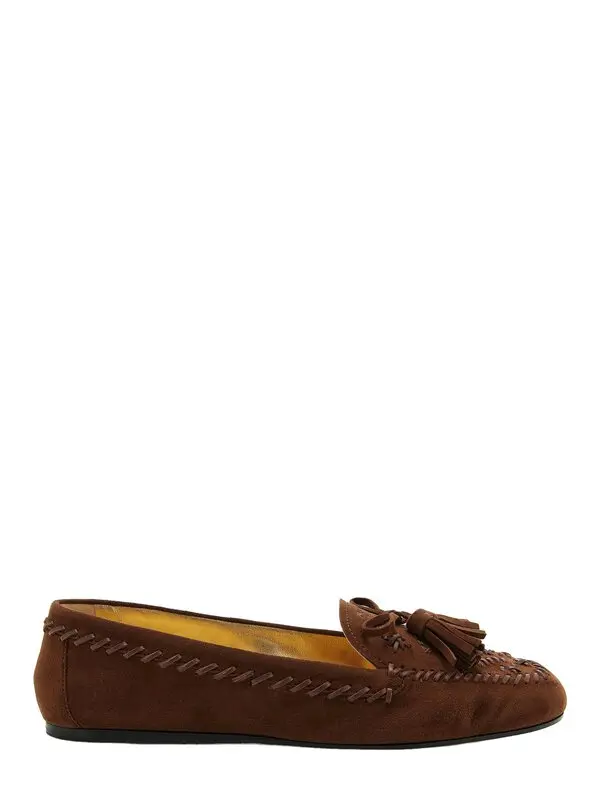 Prada Suede Moccasins With Bow And Tassel Detailing - Brown